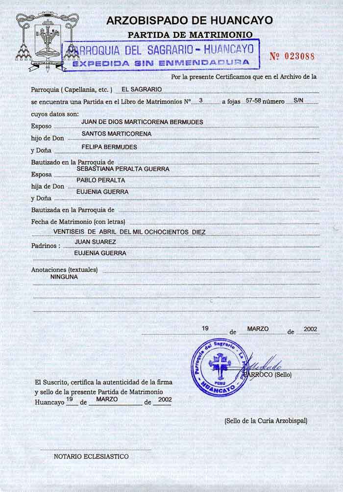 Partida de matrimonio - Imagui